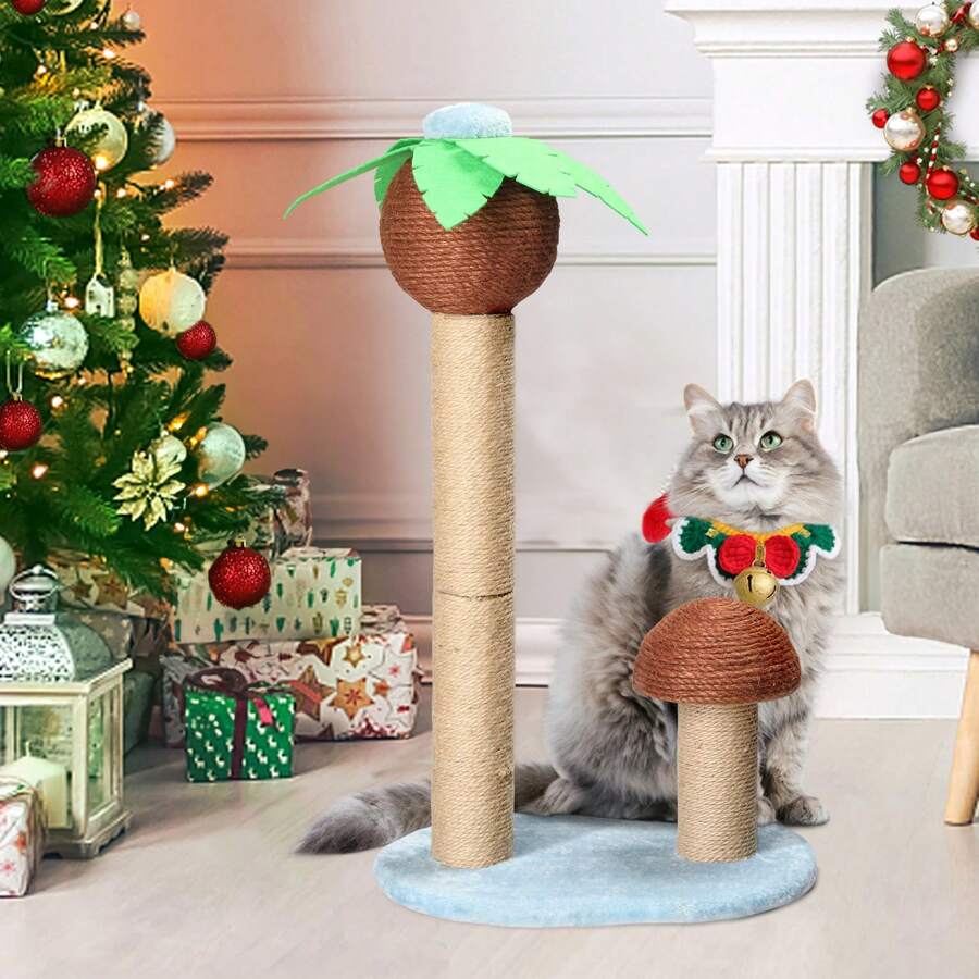 27.5in Coconut Palm Tree Cat Scratching Post, Cute Cat Scratcher With ...