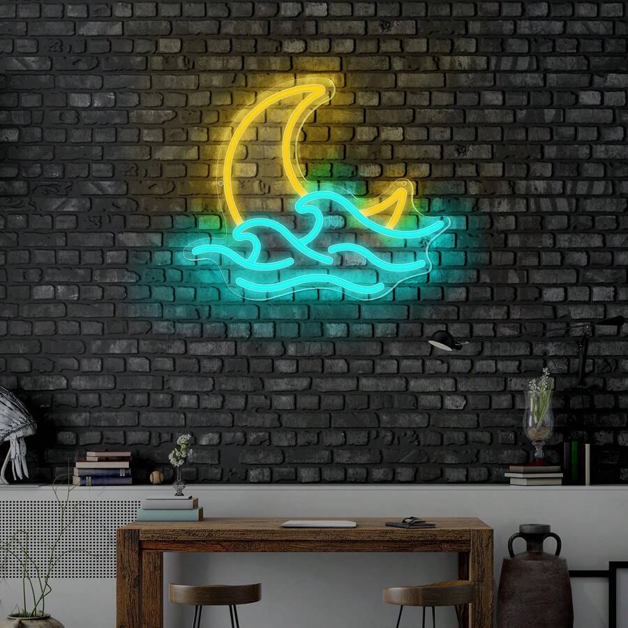 35*29.1cm 1pc "Moon " Creative Atmosphere Light, Neon Sign Decor ...