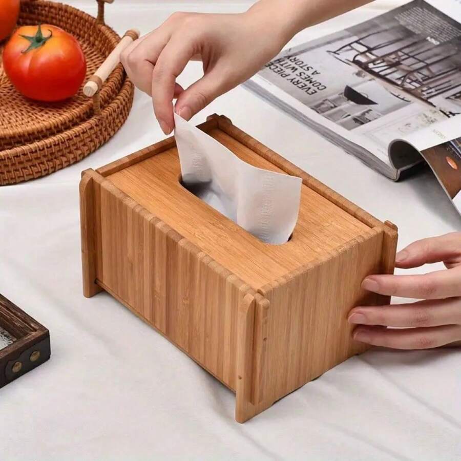 Square Bamboo Tissue Box, Sturdy And Durable Rectangular Tissue Holder, Multi-Functional For ...
