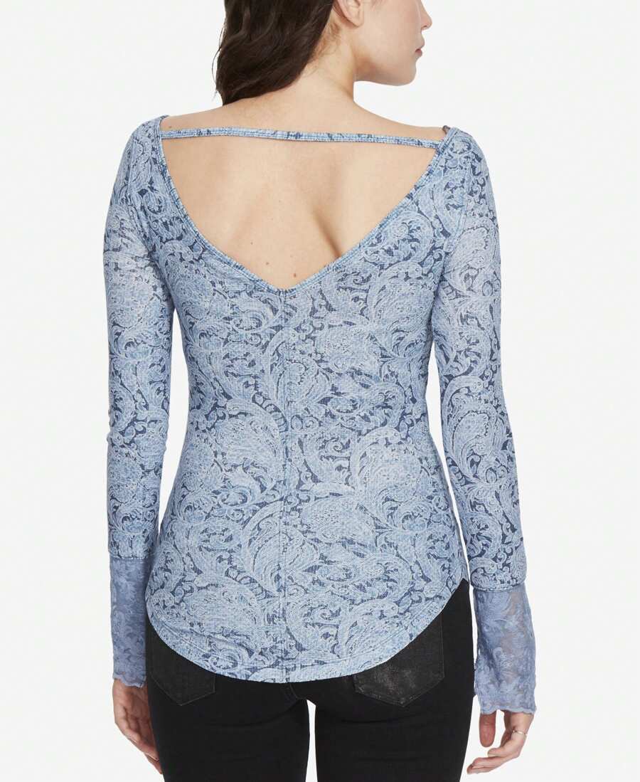 William Rast Clementine Textured Lace Cuff T-Shirt | SHEIN USA