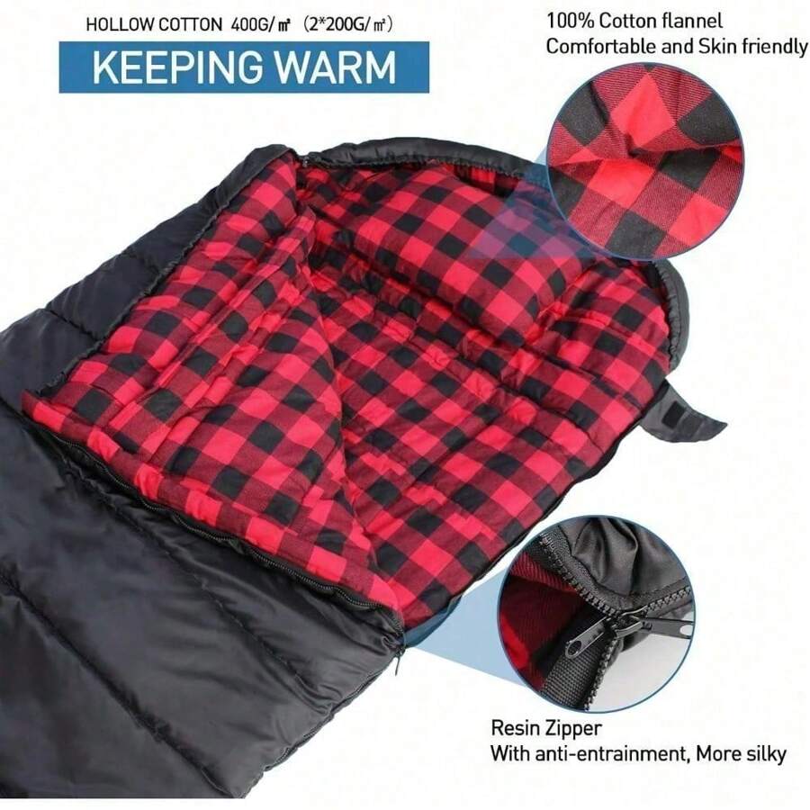 0 Degree Sleeping Bag Cotton Flannel Winter Cold Weather For Adults XXL ...