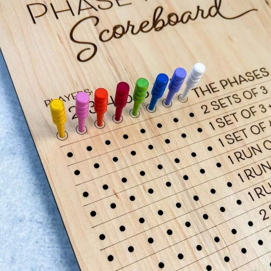 Phase 10 Scoring Set - Handmade Wooden Scoring Board With Colorful Pegs ...