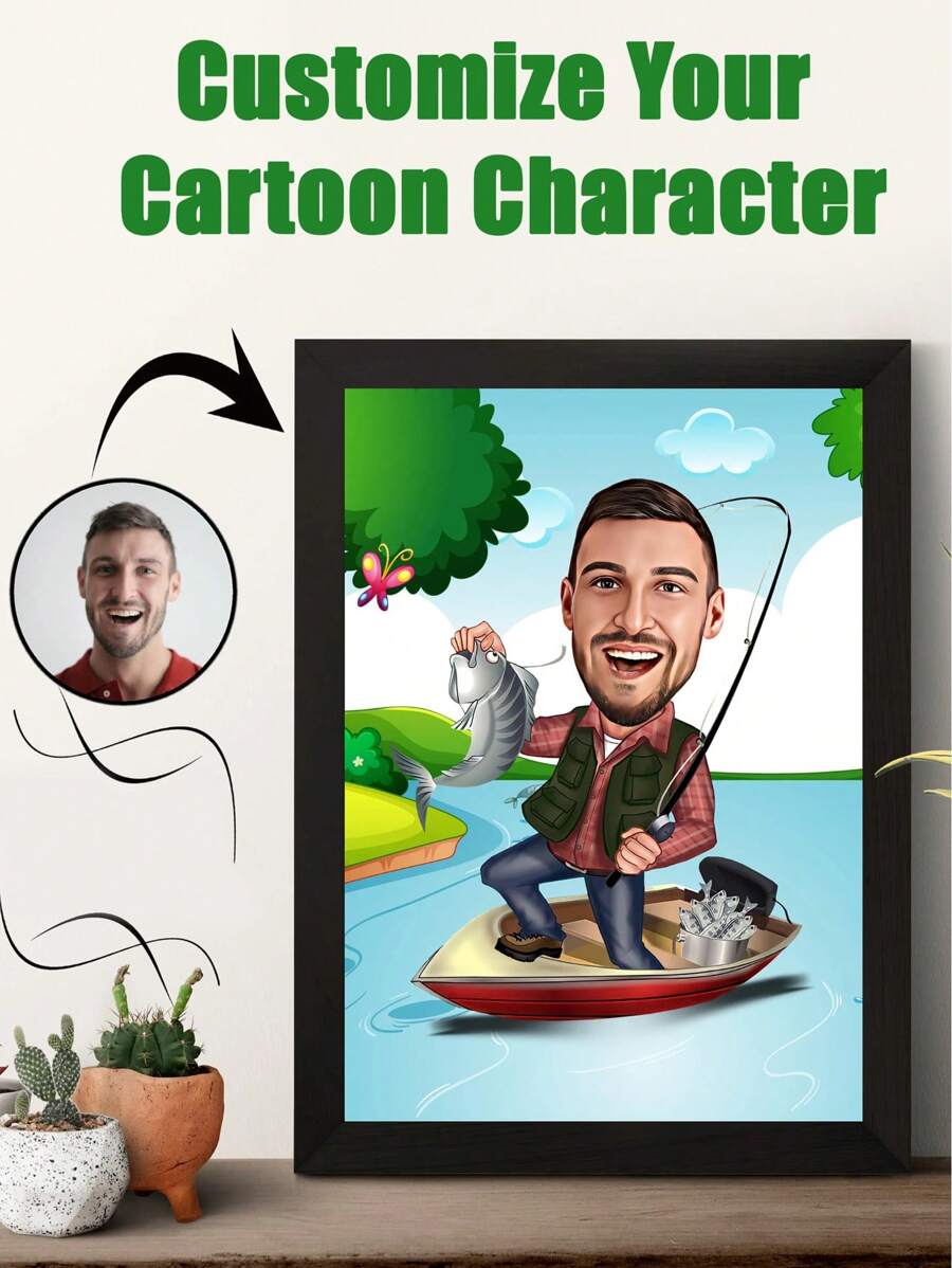 Custom Fisherman Cartoon Portrait, Gift For Fisher, Fisherman ...