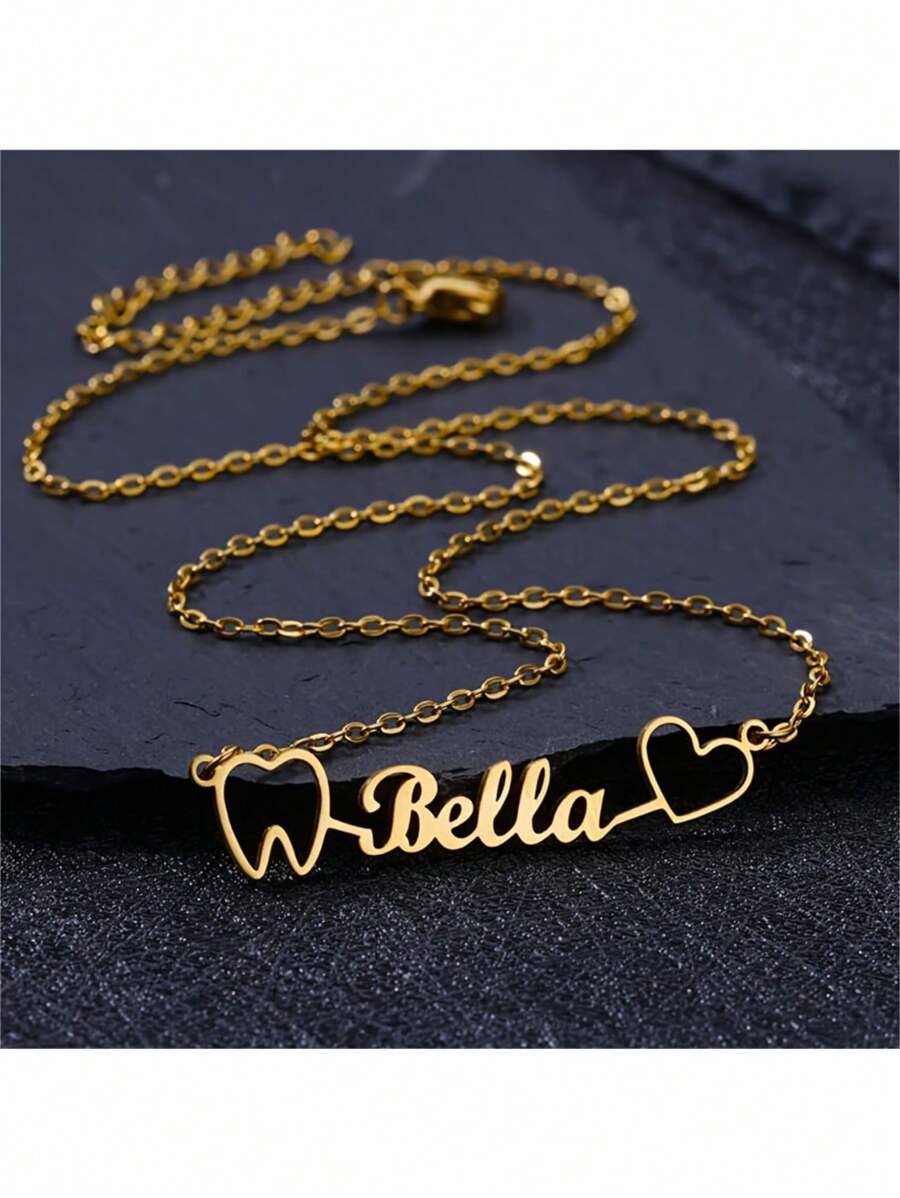 Unique Gold-Color Name Letter Tooth Pendant Necklace - Suitable For ...