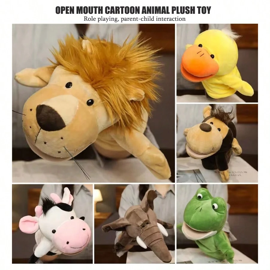 Cartoon Animal Hand Puppets With Movable Mouth, Interactive Plush Toys ...