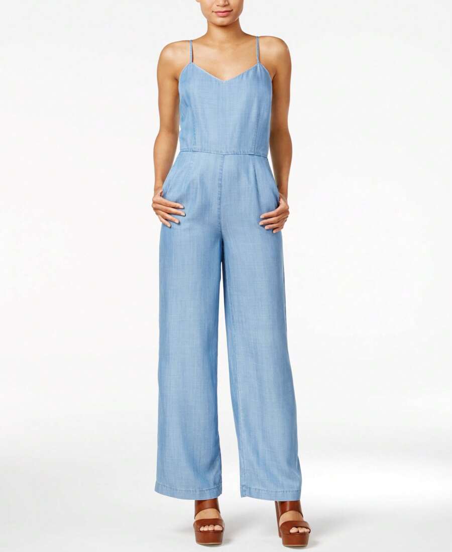 Maison Jules Sleeveless Chambray Jumpsuit | SHEIN USA