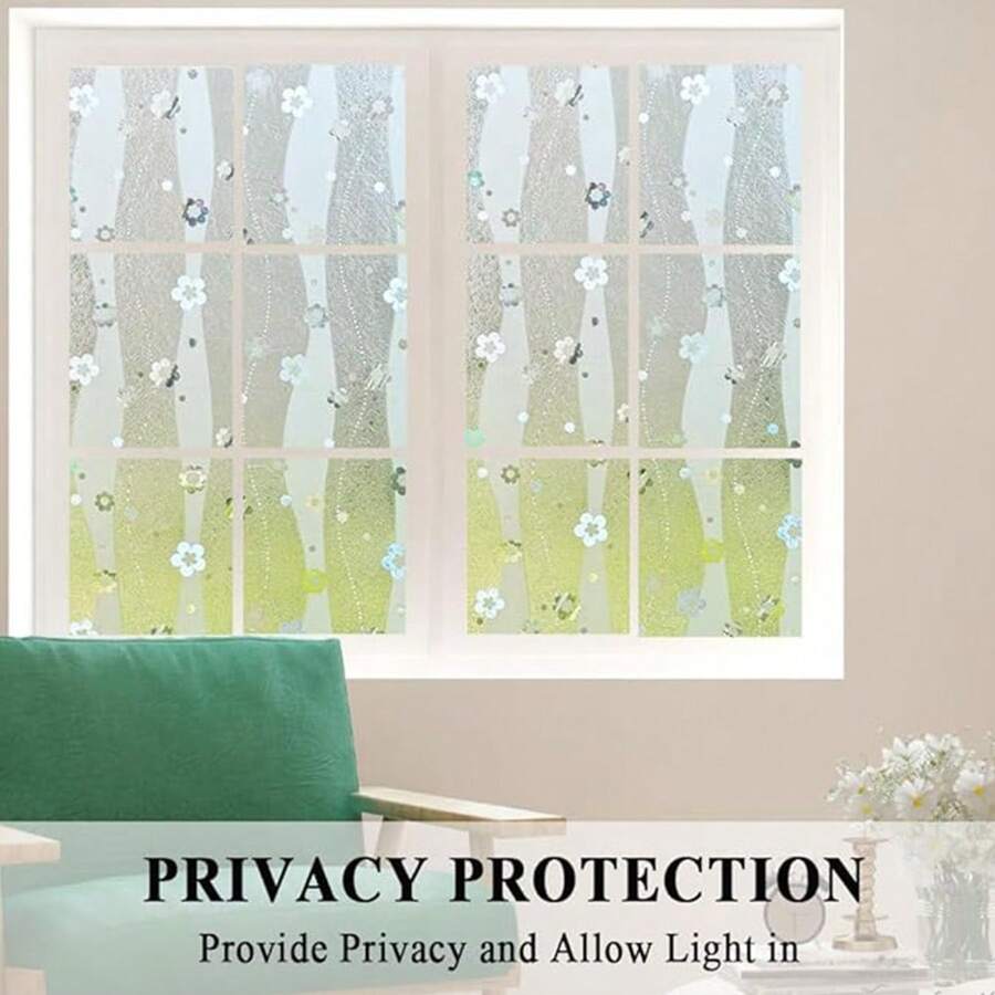 1pc Laser Flower Static Cling Glass Film, Semi-Transparent Bathroom ...