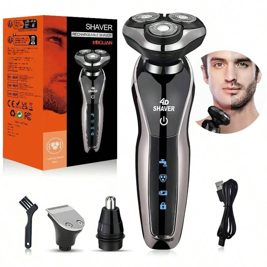 Afeitadora eléctrica para hombres, afeitadora eléctrica 3 en 1 con cortadora de pelo nasal ...