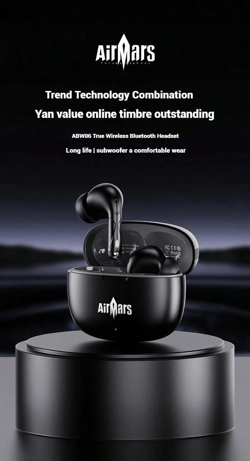 AirMars Airmars ABW06 Black True Wireless Bluetooth Earbuds Comfortable ...