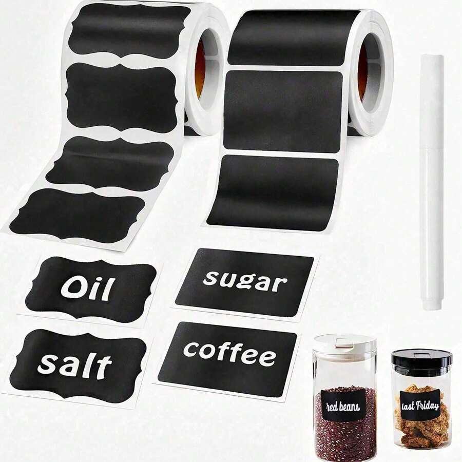 120pcs/Roll Kitchen Black Label Sticker + White Chalk, Waterproof ...