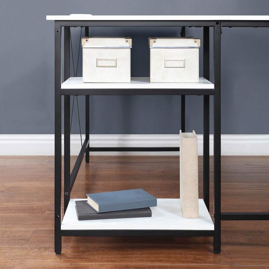 Two-Way Convertible Desk With Lower Storage Shelf, Black Wood Grains ...