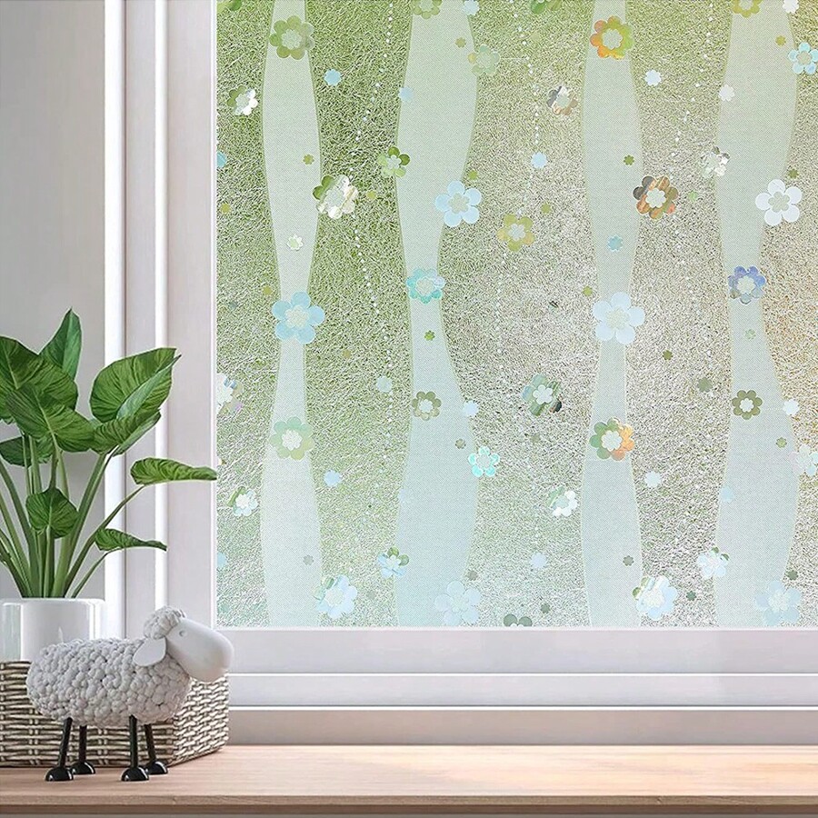 1pc Laser Flower Static Cling Glass Film, Semi-Transparent Bathroom ...