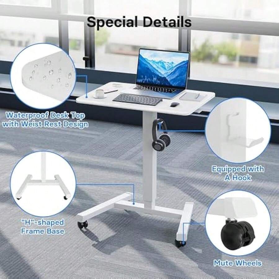 BONTEC 65 * 45cm Mobile Standing Desk With 4 Rolling Castors Stand Up ...