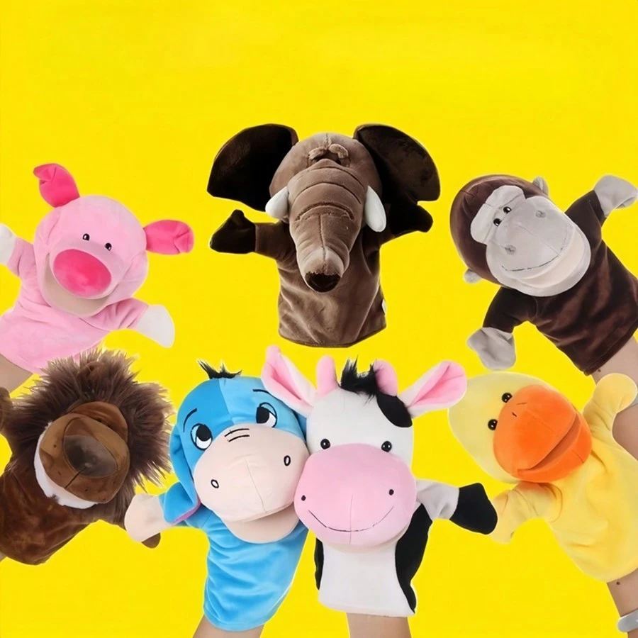 Cartoon Animal Hand Puppets With Movable Mouth, Interactive Plush Toys ...