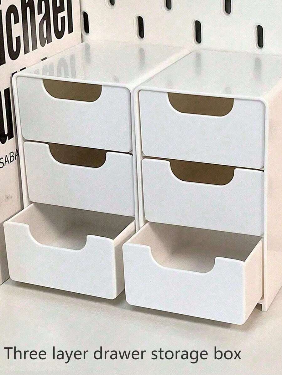 1pc Mini Desktop Storage Box With 3 Compartments Jewelry Lipstick