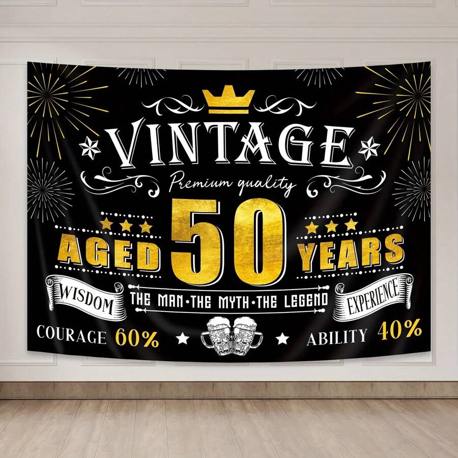 50th Birthday Background Cloth Black Gold Retro Men's Theme Happy 50th ...