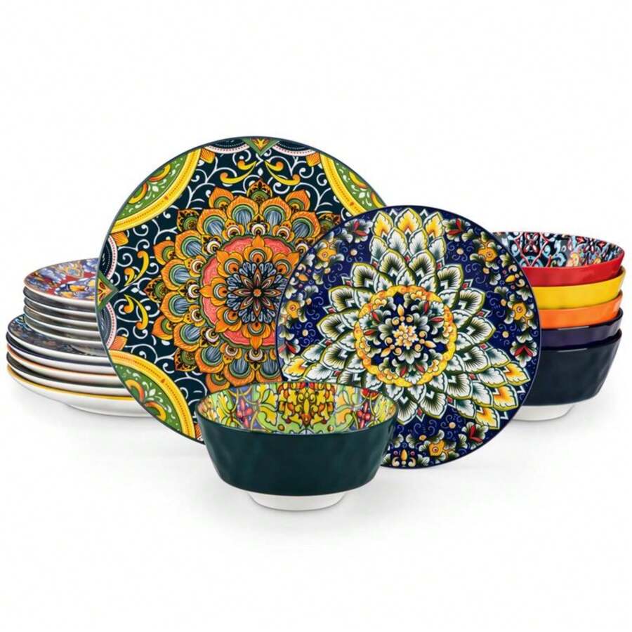 Vancasso Boho Chic Dinnerware Set For 6 - Colorful Ceramic Plates ...