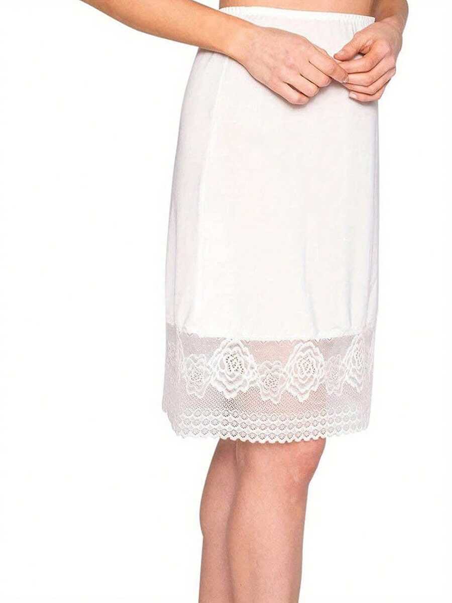 Women Underskirt Knee Length Lace Skirt Extender Half Slip Petticoat ...
