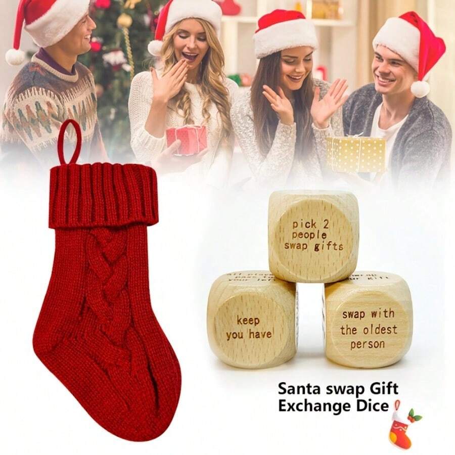 Party Game Set - 4pcs With Wooden Dice & Stocking, Perfect For Family ...