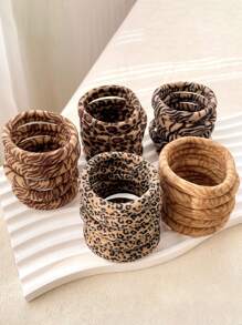 50pcs/5pcs Women All-Match Leopard Print Elastic Hair Ties, High ...