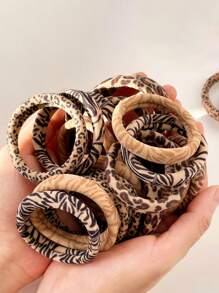 50pcs/5pcs Women All-Match Leopard Print Elastic Hair Ties, High ...