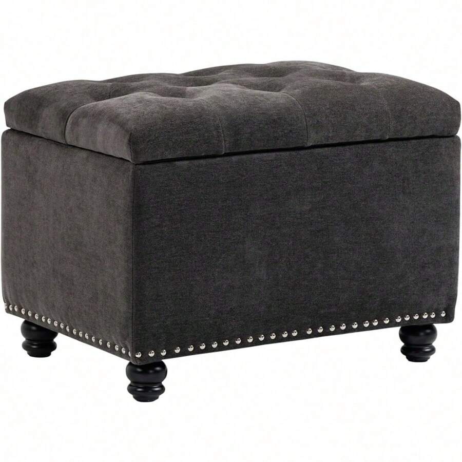 Tufted Storage Ottoman, Storage Ottoman Footstool With Safety Hinge ...
