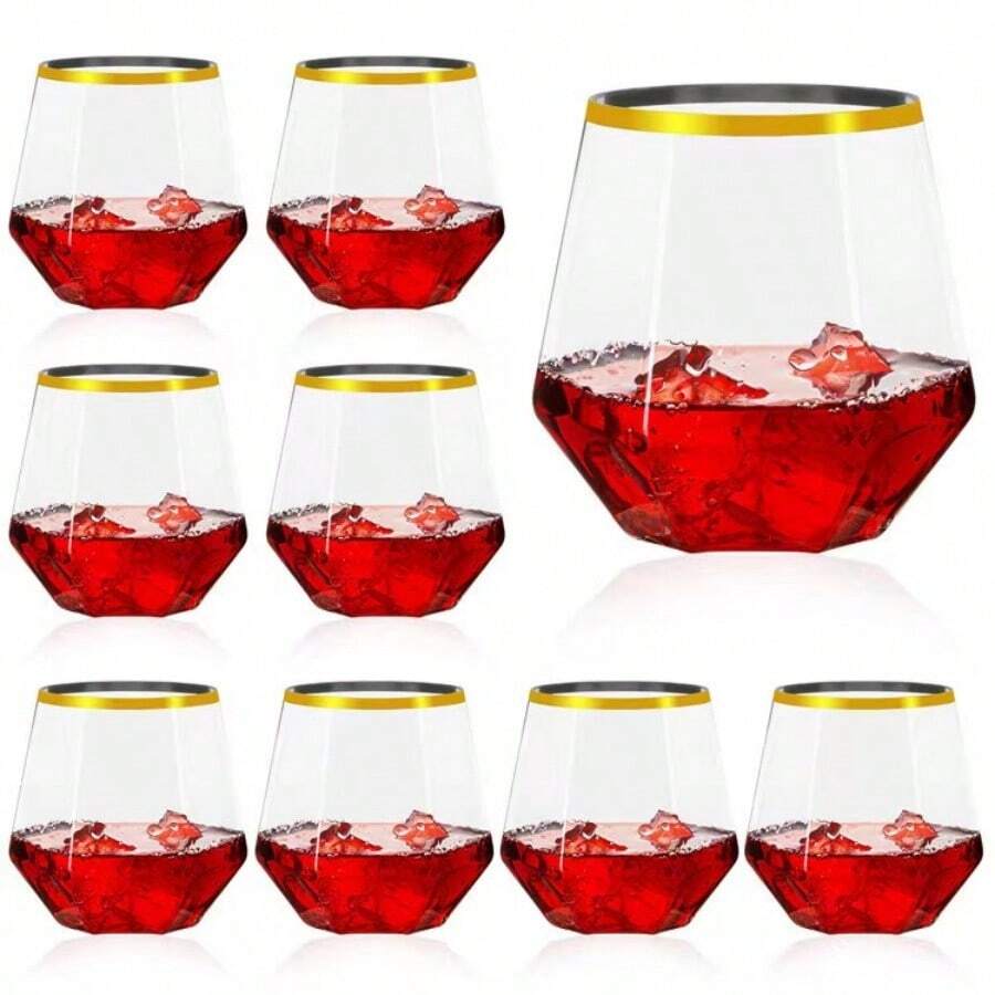 Gold Plastic Wine Glass Set Including Plastic Champagne Flutes And Plastic Wine Glasses