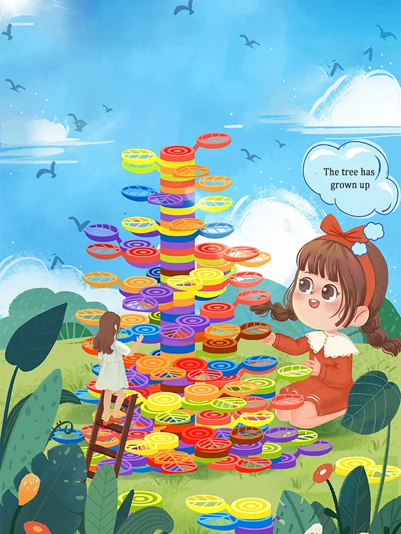 Stack Rainbow Flower Tree Plastic Stack Blocks 35/70/152 PCS For Kids ...