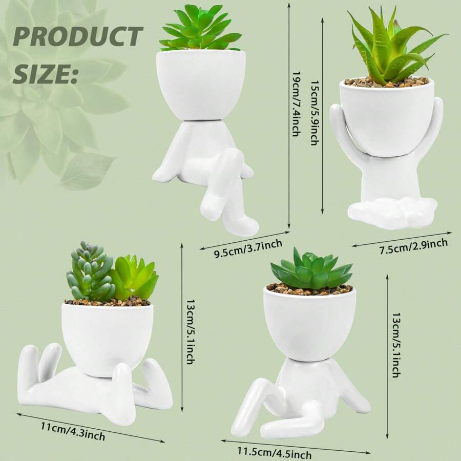1pc Humanoid Ceramic Planter Pots - Funny Tall White Doll Small ...