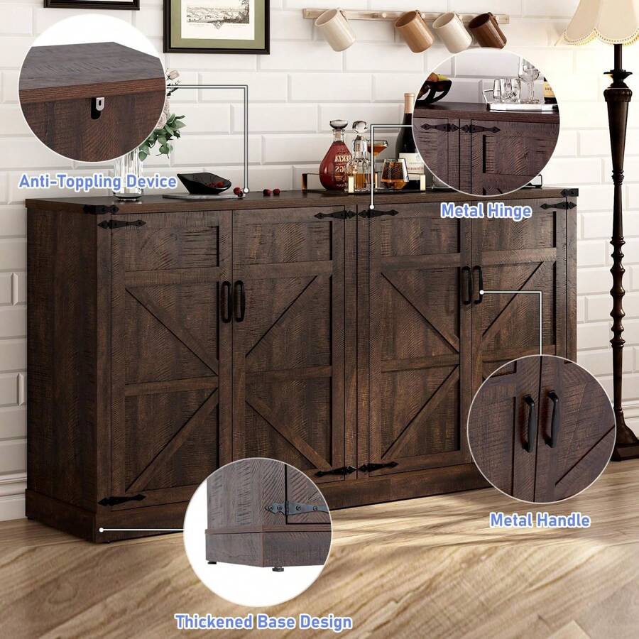 Buffet Cabinet With Storage - 65 Inch Farmhouse Kitchen Pantries Sideboard Cabinet With ...