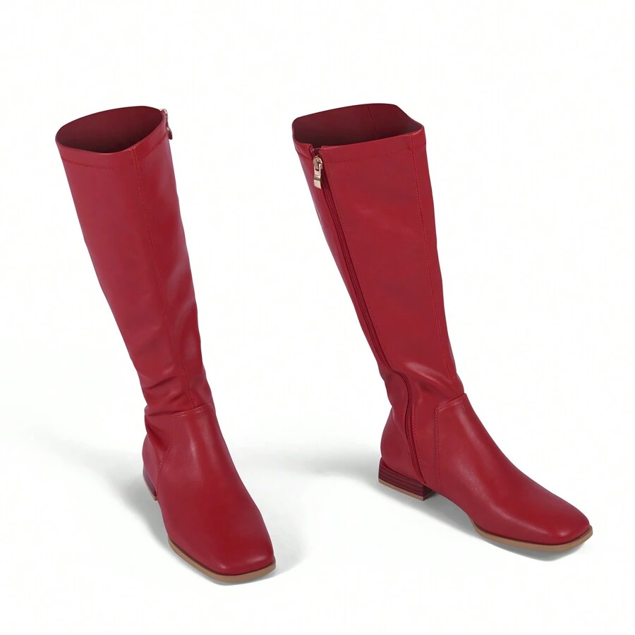 Knee High Boots For Women Comfy Flat Heel Vintage Square Toe Fall ...