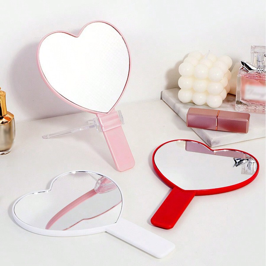 Heart Shaped Hand Mirror, High Definition Plastic Handle Mirror ...