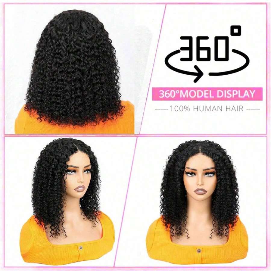 Perruque sans colle à porter et partir, cheveux humains pré-plumés et pré-coupés, perruque ...