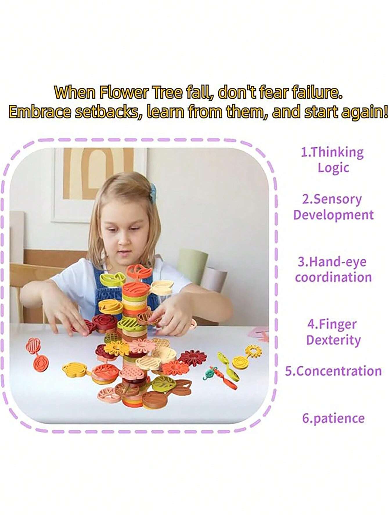 Stack Rainbow Flower Tree Plastic Stack Blocks 35/70/152 PCS For Kids ...