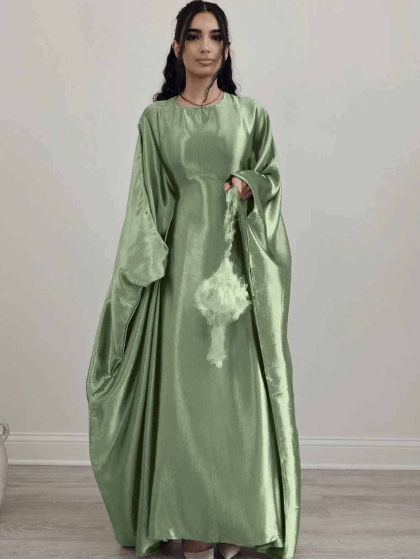 Women's Gathering Party Fashion Shiny Satin Cinched Waist Modest Long ...