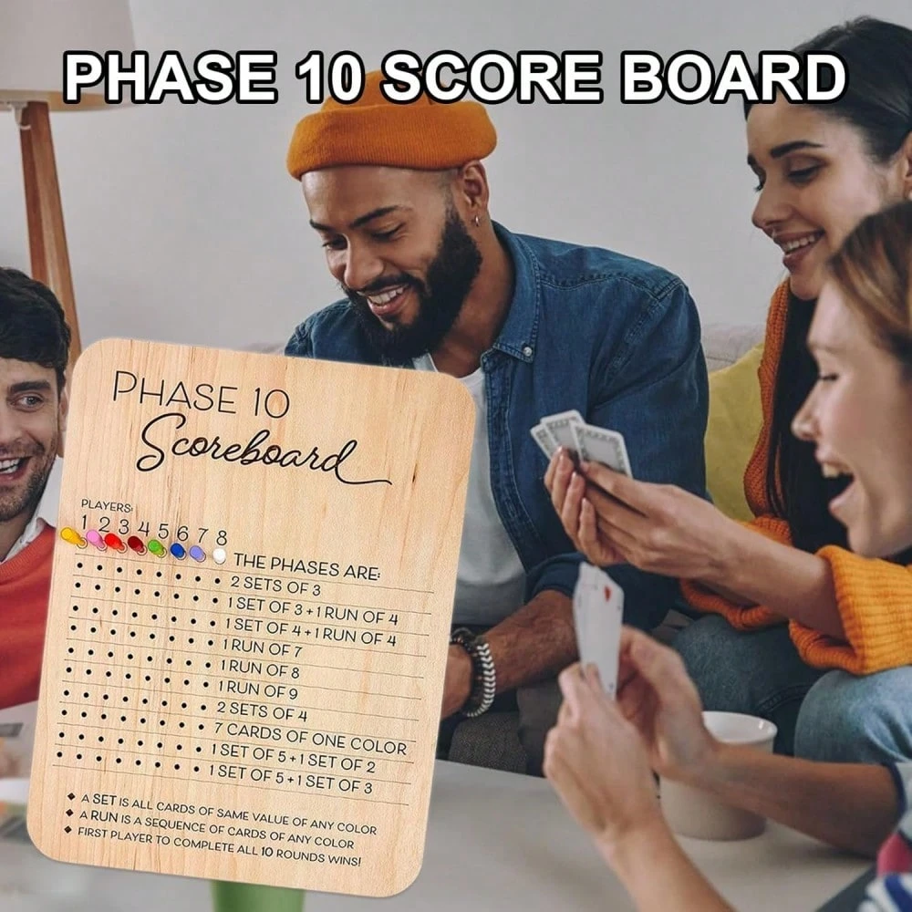 Phase 10 Scoring Set - Handmade Wooden Scoring Board With Colorful Pegs ...