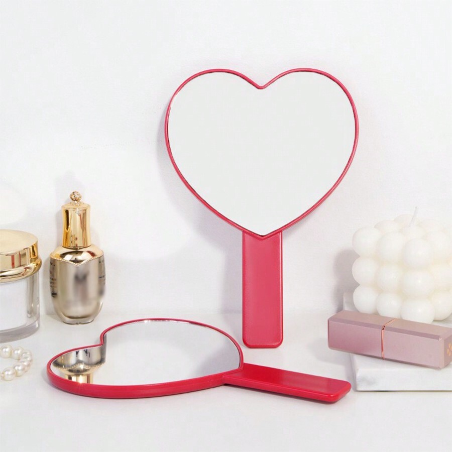 Heart Shaped Hand Mirror, High Definition Plastic Handle Mirror ...