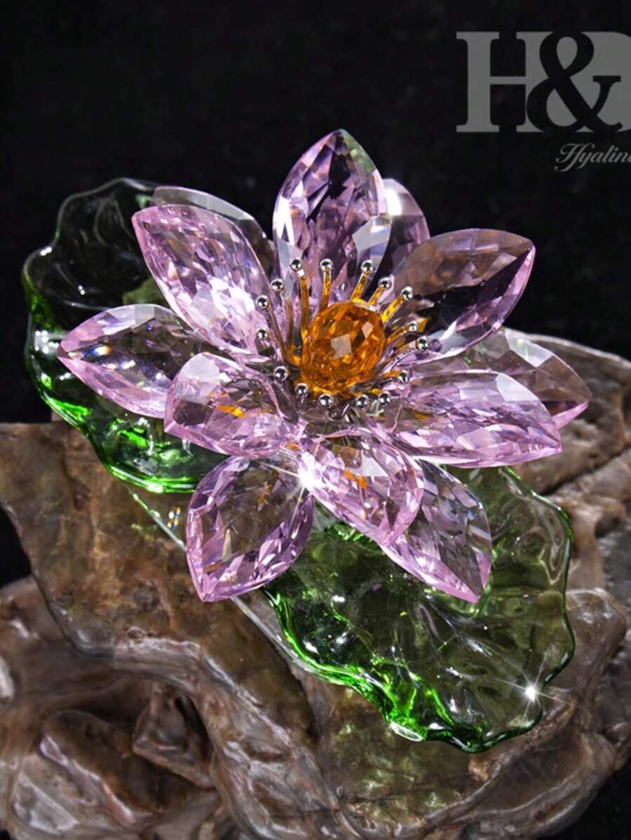 Handmade Pink Sparkly Crystal Lotus Flower Statue, Glass Lotus Art ...