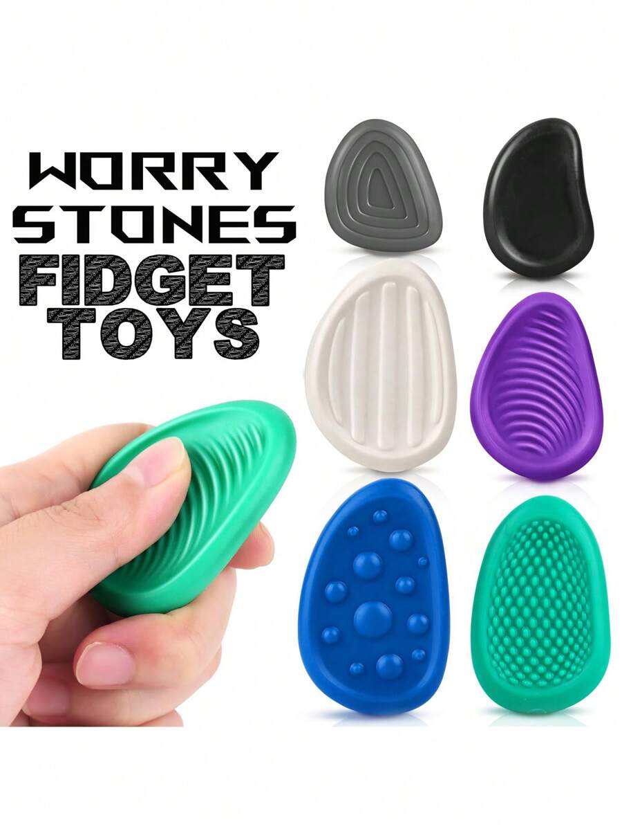 6pcs/Pack Toys Sensory Worry Stones: Textured Soft Fidget Toys For ...