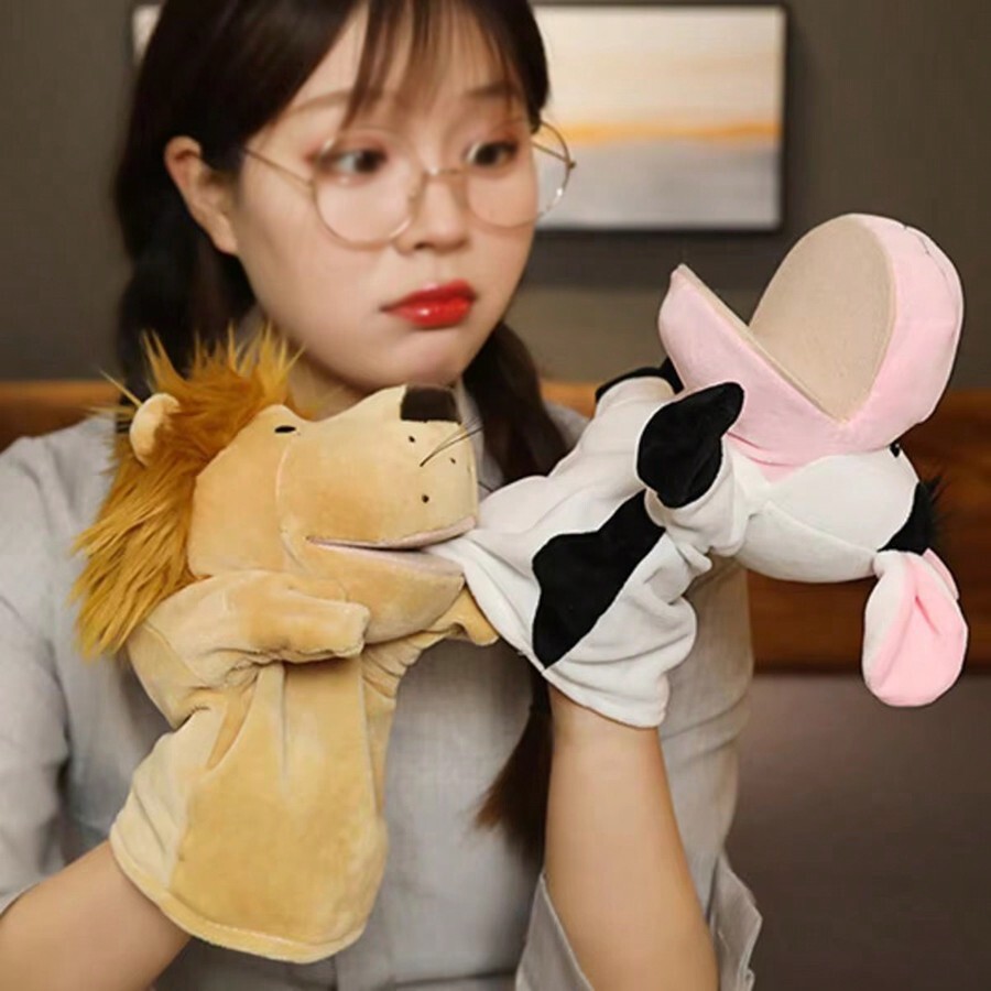 Cartoon Animal Hand Puppets With Movable Mouth, Interactive Plush Toys ...