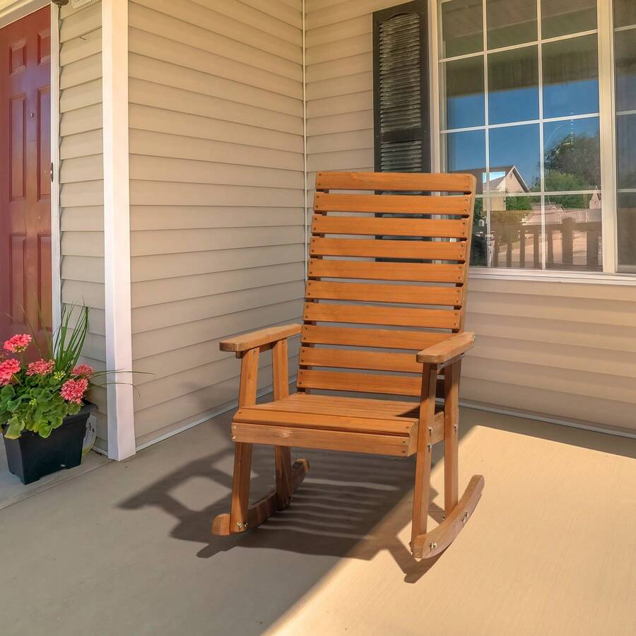 Wooden Rocking Chair All Weather Rocker Slatted For Backyard 600 Lbs ...