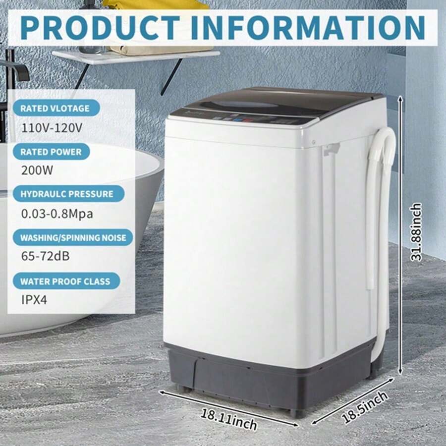 Full-Automatic Washing Machine Top Load Portable Compact Laundry Washer ...