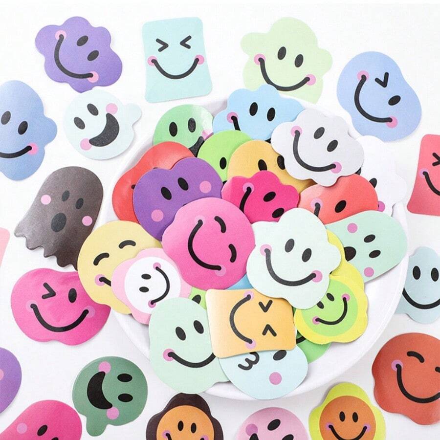 50pcs Cute Smiling Face Decals, Waterproof Stickers For Luggage, Laptop ...
