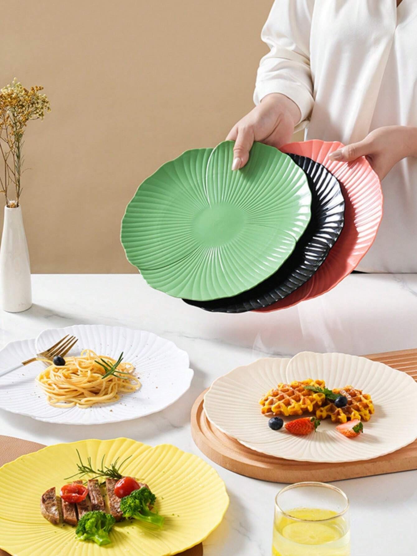 Creative Petal Shape Dinner Plate, Home Use Dishes For Steamed Fish ...