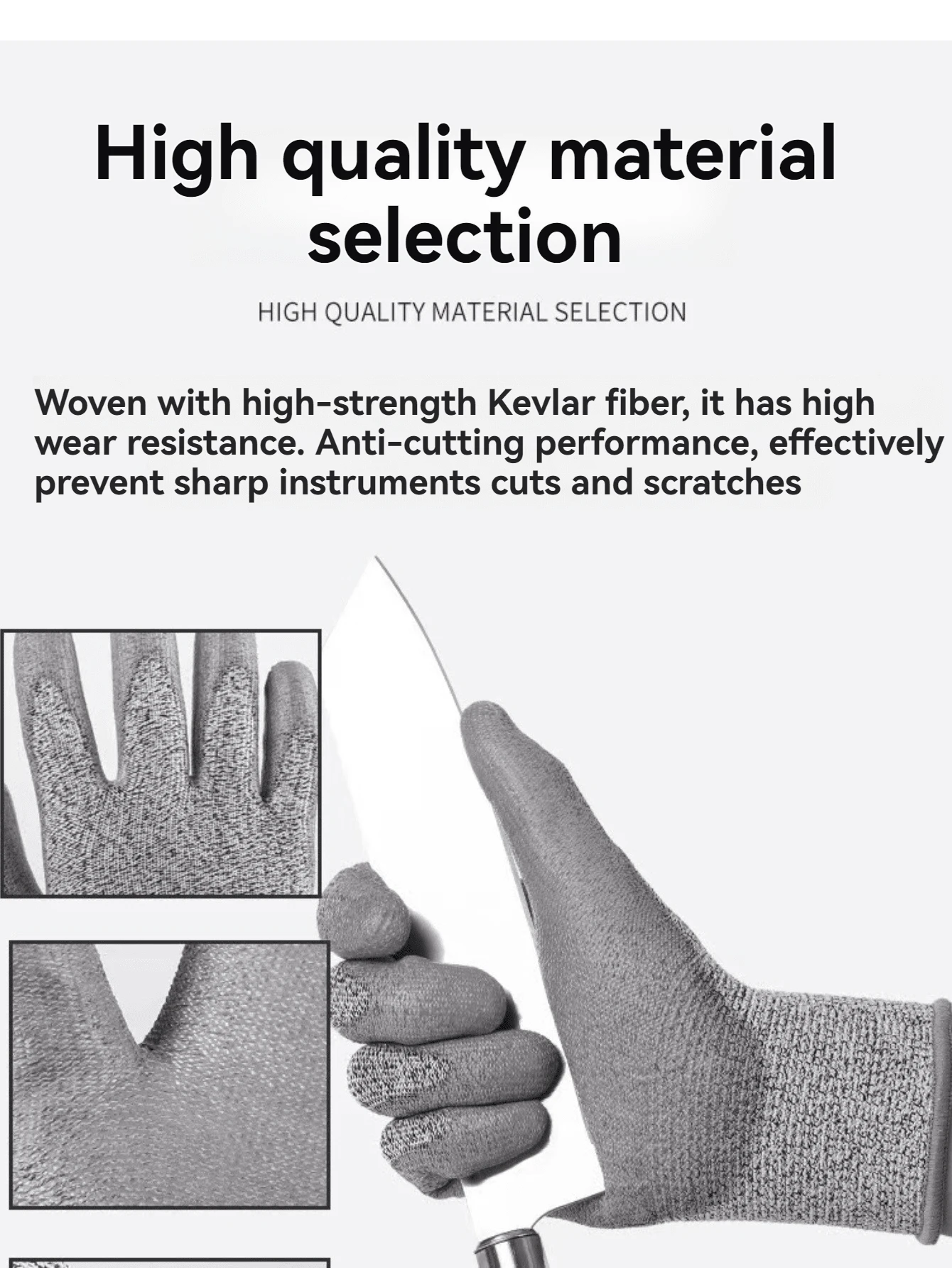 1 Pair HPPE 5-Level Cut Resistant Gloves, Durable Cut-Proof Safety Work ...