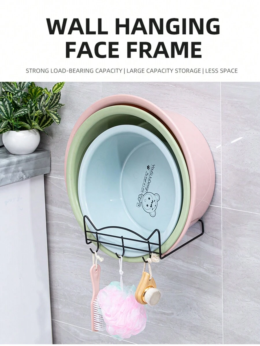 No Drill Basin Holder, Wall Mounted Basin Rack For Bathroom, Toilet ...