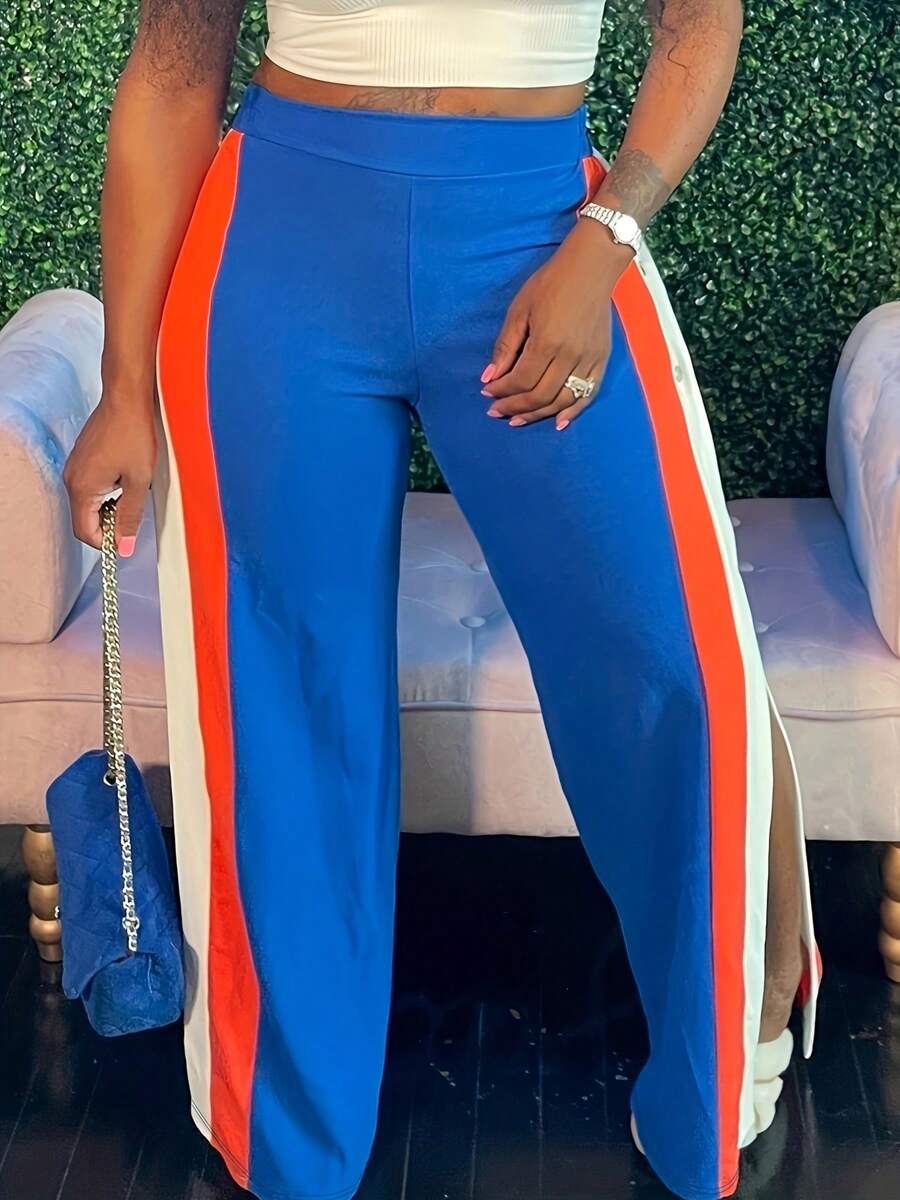 Women's Tear Away Pants Side Split Snap Button Color Block Basketball ...