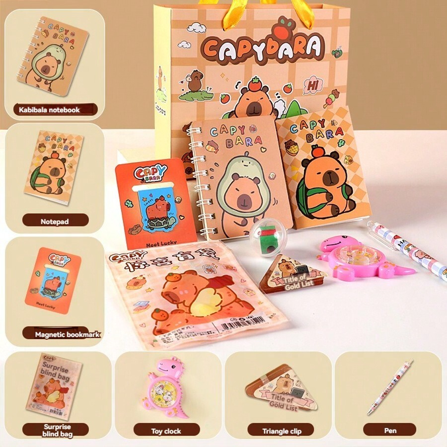 1 Gift Box 7pcs/Set Cute Capybara Stationery Gift Set, Creative School ...