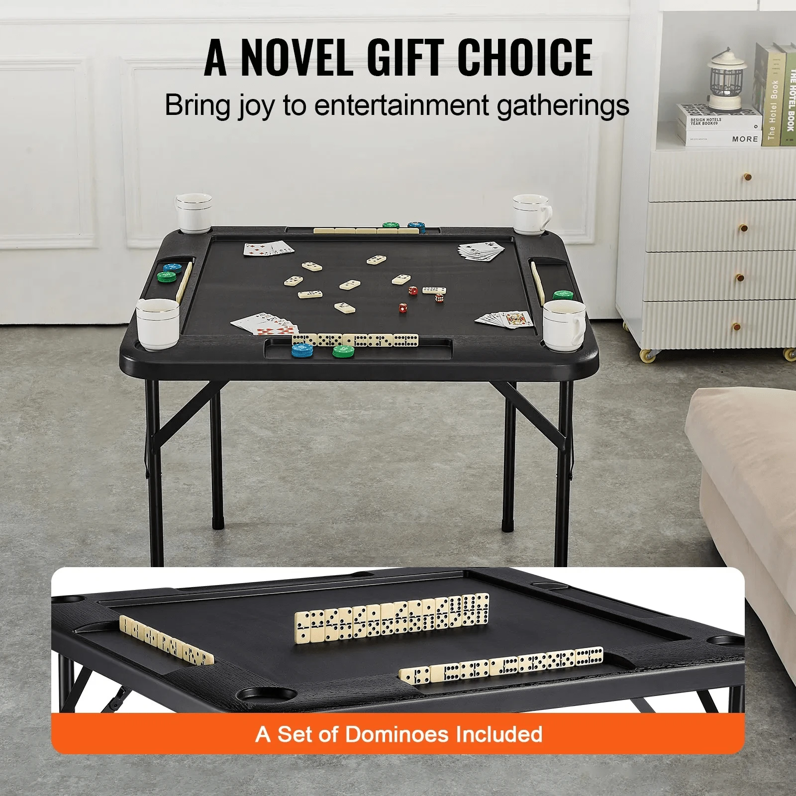 Mahjong Table 4 Player Folding Card Table & 4 Cup Holders Chip Trays ...