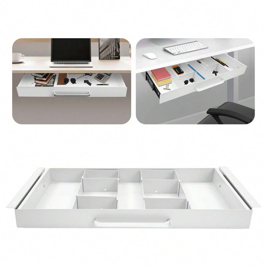 Iron Drawer Storage Organizer Under Desk Mounted Sliding Pull-Out ...